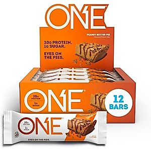 ONE Protein Bars, Peanut Butter Pie, Gluten Free Protein Bars with 20g Protein and 1g Sugar, Pantry Staples, 2.12 oz (12 Count)