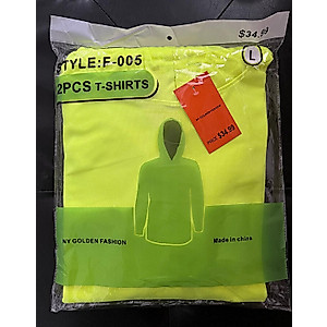 NY GOLDEN FASHION Hi Vis High Visibility T Shirt Long Sleeve Safety Construction Work Shirts with Hood (2Pcs Neon Yellow, XL)