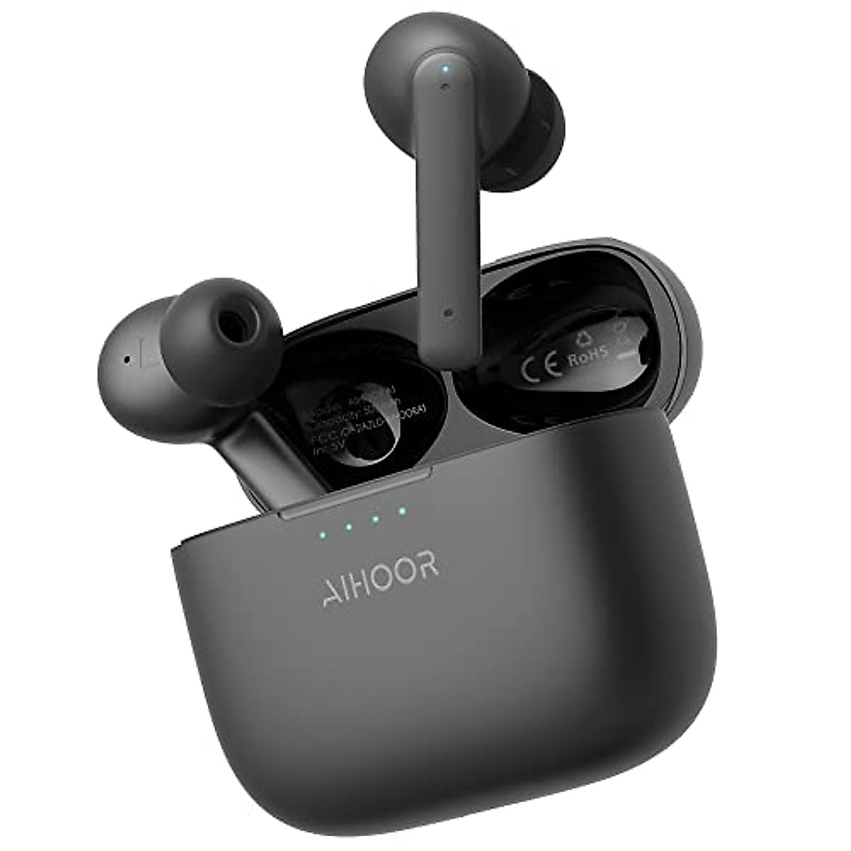 AIHOOR True Wireless Earbuds, Active Noise Cancelling in-Ear Headphones with Charging Case, Bluetooth 5.0, Built-in Mic Earphones, Deep Bass, 30H Playtime, IPX4 Waterproof Headset for Music, Black