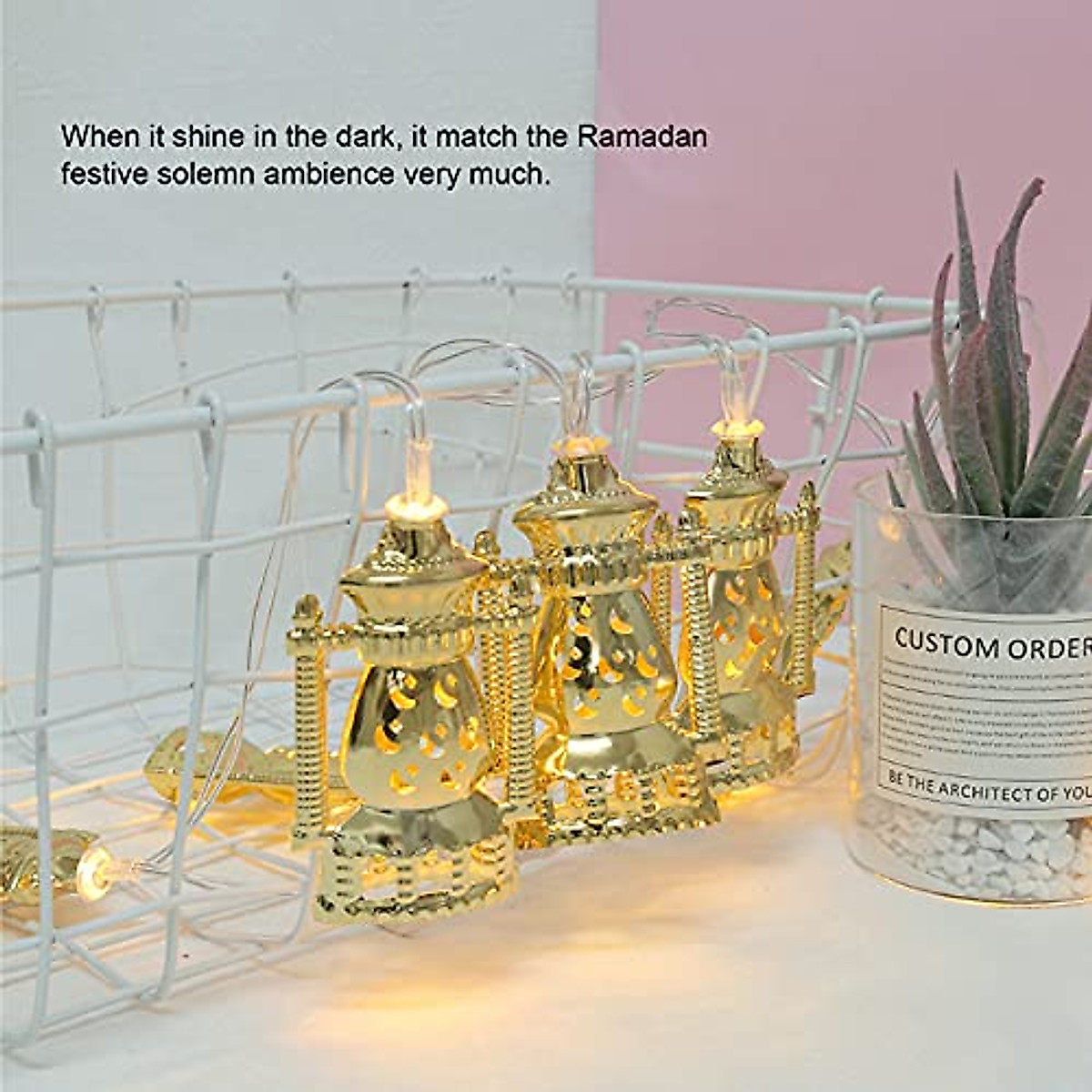 Jopwkuin Decorative Light, 10LED Battery Powered LED Light Decor Iron+ABS Materials Mubarak Eid String Light for Garden for Patio Decor for Home