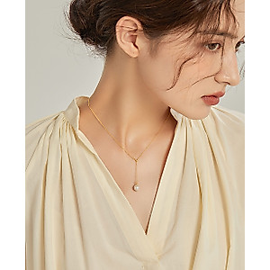 Cowlyn Y-Shaped Necklace 18K Gold Dainty Pearls Pendant Drop Long Chain Jewelry for Women