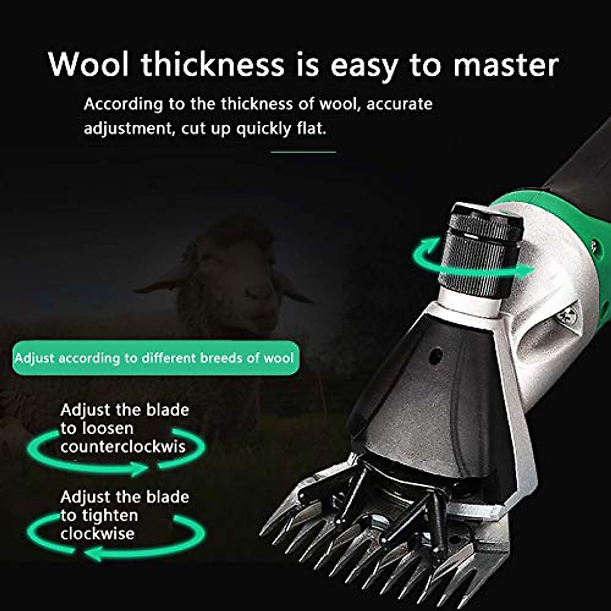 coldwind 350W Electric Sheep Shears, Sheep Clippers with 6 Speed,Electric Goat Shears for Sheep Goat Llama Horse Alpacas Thick Coat and Heavy Duty Animals Hair-Green