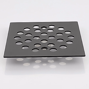 Square 4-1/4 Inch Screw-in Floor Drain Cover Replacement Stainless Steel Shower Drainer Grate with Screws (Matte Black)