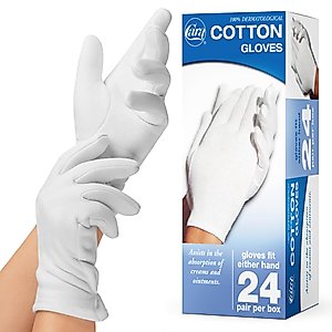 Cara Moisturizing Eczema 100% Premium Cotton Gloves, Medium, White, 24 Pair
