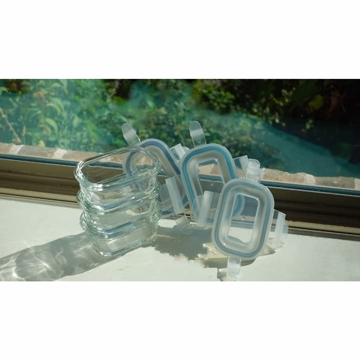 GENICOOK Borosilicate Glass Small Baby-Size Meal and Food Storage Containers, Rectangular Shape - 6 pc Set (3 Containers - 3 Matching Lids)