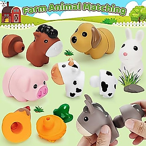 Farm Animal Learning Toys for Toddlers Age 1, 2, 3 Year Old, 10 Pack Montessori Matching Fine Motor Toys, Birthday for Baby Boys & Girls 12-18 Months+