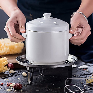 Kichvoe Sugar Container Ceramic Stew Pot with Handles and Lid, Small Steam Soup Bowl Stockpot Cookware for Egg Custard Medicinal and Birds (520ml) Creamer Singles