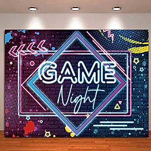 Game Night Theme Photography Backdrops Glow Neon Photo Background for Game On Birthday Party Decor Sleepover Slumber Prom Gaming Party Cake Table Decor Photobooth Supplies 7x5ft
