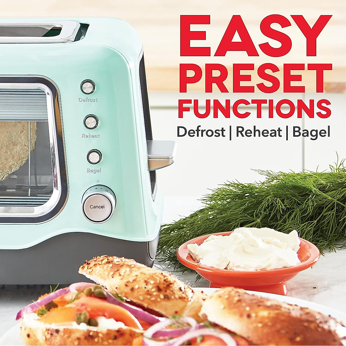 DASH Clear View Toaster - Compact Design with 7 Browning Levels & Clear-View Window, Extra-Wide Slot Large Toaster, 1-Touch Defrost, Reheat & Bagel Functions - Easy Clean Up Crumb Tray (Aqua)