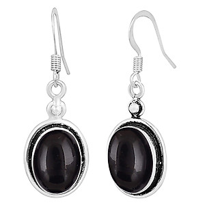 10.56 Cts Black Onyx Dangle Earrings For Women, Black Stone July Birthstone Jewelry Mother's Day Gifts For Mom Wife