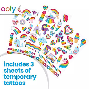 Ooly 50 Temporary Tattoos For Kids, Safe & Non-Toxic Temporary Tattoo, Party Favors for Kids 4-8, Great Goodie Bag Stuffers & Fun Birthday Decorations - Over the Rainbow