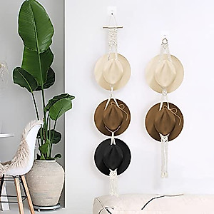 Boho Hat Rack for Wall, Macrame Hat Organizer, Bohemian Women Hand Weaving Hat Storage Hanger, Wooden Display Rack Decorative Cap Holder for Wide Brim Caps…