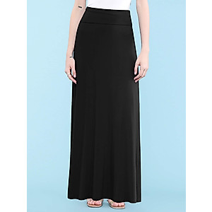 Lock and Love WB670 Womens Fold-Over Maxi Skirt L Black