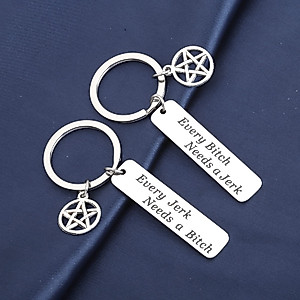 LQRI SPN Jewelry Bitch Jerk Keychain Every Jerk Needs a Bitch Best Friend Keychain TV Show Theme Gifts (silver)