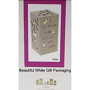 UNIDECO Wooden Butterfly Décor for Bedroom - 8.0 Inch Wood I Love You to The Moon and Back - Battery Powered Cordless Nite Lite - LED Operated Lights - Accent Night Lamp - Butterflies Gifts