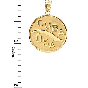 Sideways Crosses Solid 14k Yellow Gold CUBA-USA Medallion Pendant Necklace, 22"