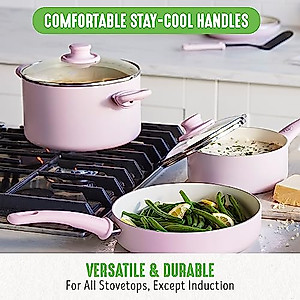 GreenLife Soft Grip Healthy Ceramic Nonstick 23 Piece Kitchen Cookware Pots and Frying Sauce Saute Pans Set with Kitchen Utensils, PFAS-Free, Dishwasher Safe, Pink