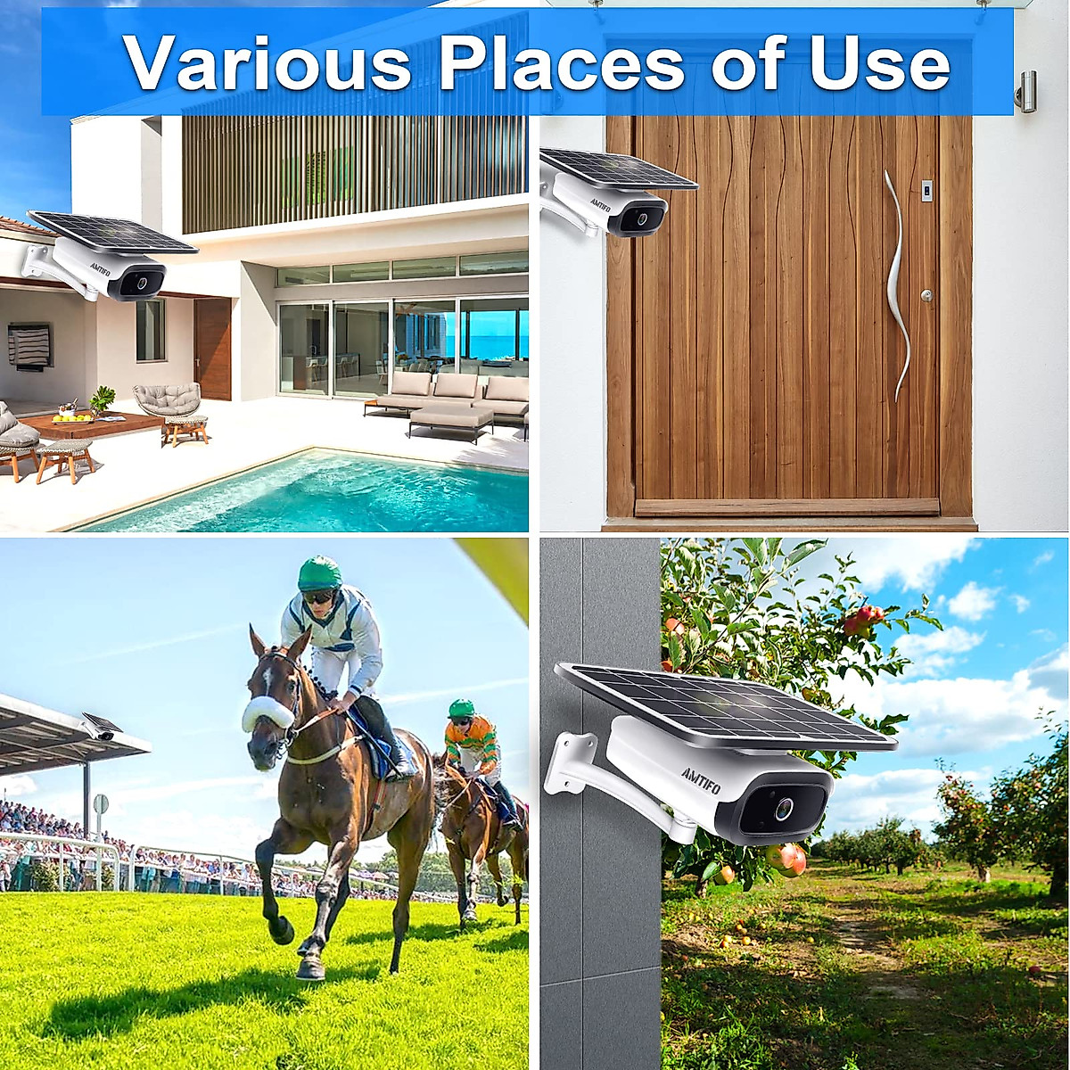 AMTIFO Security Cameras Wireless Outdoor Home Motion Detection Solar WiFi Surveillance Camera System Two Way Audio HD 1080P Video Cam Battery Night Vision W6