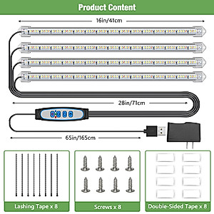 Kullsinss Grow Lights for Indoor Plants, 16" Full Spectrum Plant Grow Light Strip with Upgrade Timer 6/12/16 Hrs, 3 Spectrum Modes, 240 LEDs Sunlike Growing Lamp for Seedlings Hydroponics Succulent
