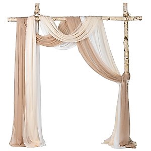 Lvydec 3 Panels Wedding Arch Draping Fabric, 30" x 20ft Mixed Color Chiffon Fabric Drapery Sheer Backdrop Curtain for Wedding Ceremony Party Decoration (Elegant Neutral)