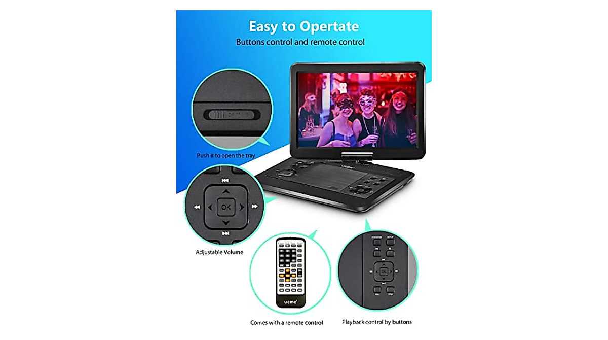UEME 16'' Portable DVD Player with 14'' HD Screen | Multi-Format Support