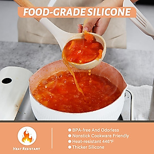 Hvygss 26Pcs Kitchen Utensils Set with Holder, Large Silicone Cooking Utensils Set for Nonstick Cookware Wooden Handle Spatulas Silicone Heat Resistant Kitchen Gadgets Utensil Sets (Khaki)