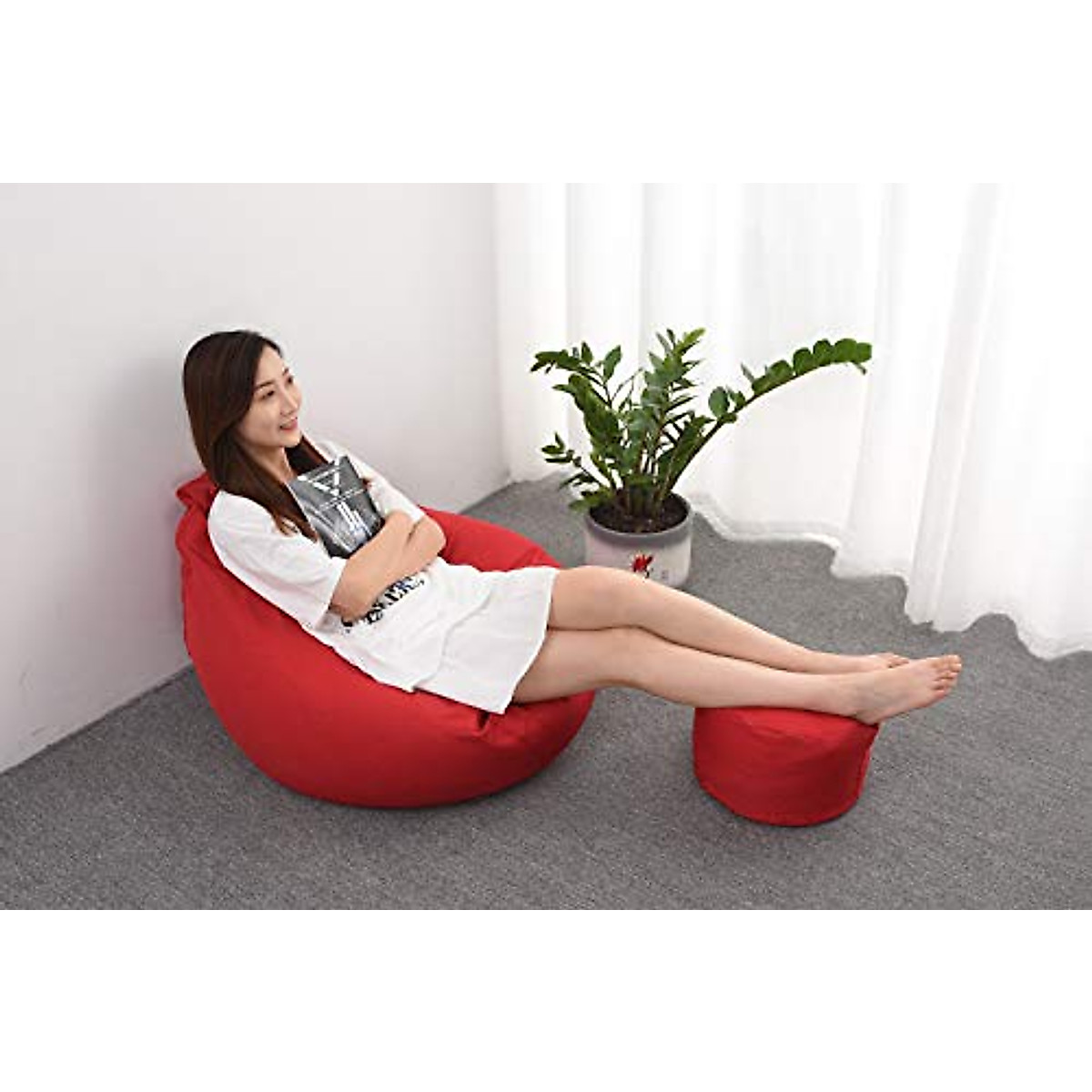 AMTOOCH Double Layer Bean Bag Chair Cover Beanless Bag Recliner Washable Memory Foam Bag Plush Animal Stuffed Storage Footstool Seat Lounge Chair Lined(Beanbag Cover Only)