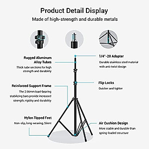 SMALLRIG Photography Light Stand 110"/9.2ft/280cm, Air-Cushioned Aluminum Photo Video Tripod Stand with 1/4" Screw for Softbox, Studio Light, Reflector and Ring Light, Max Load 8kg, RA-S280-3736