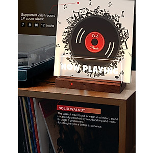 POSVIU Now Playing Vinyl Record Stand - LED Lighting Display, Solid Walnut & Acrylic,Vinyl Record Holder for LP Albums, Warm Lights (Walnut)