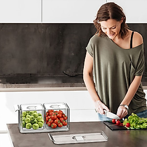 WAVELUX Produce Saver Containers for Refrigerator, Food Fruit Vegetables storage, 3 Pcs Stackable Freezer Fridge Organizer, Fresh Keeper Drawer Bin Basket with Vented Lids & Removable Drain Tray