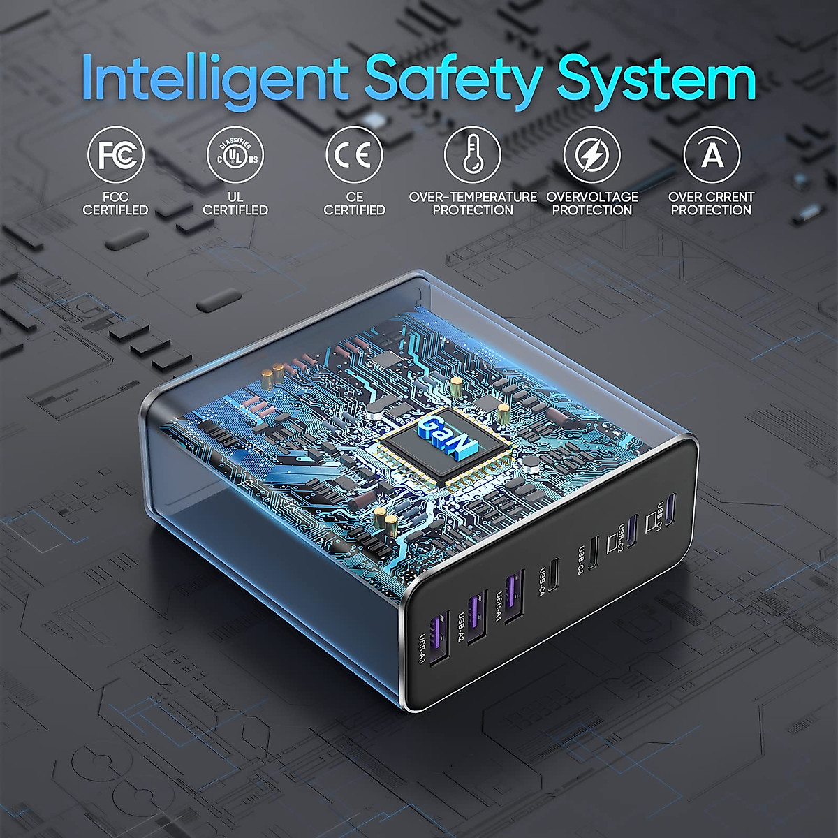 Aluminum Alloy 320W USB C Charger 7 Port Fast Charging Station,65W USB C Laptop Charger Compatible with MacBook Pro/Air (Silver-4C3A)