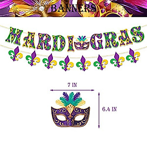 IRCOR Mardi Gras Decorations for Party with Banner Backdrop Balloons & Hanging Decor