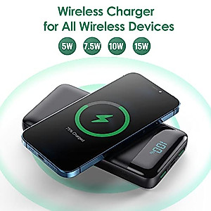 Wireless Portable Charger 30,800mAh 15W Wireless Charging 25W PD QC4.0 Fast Charging Smart LED Display USB-C Power Bank, 4 Output & 2 Input External Battery Pack Compatible with iPhone, Samsung etc