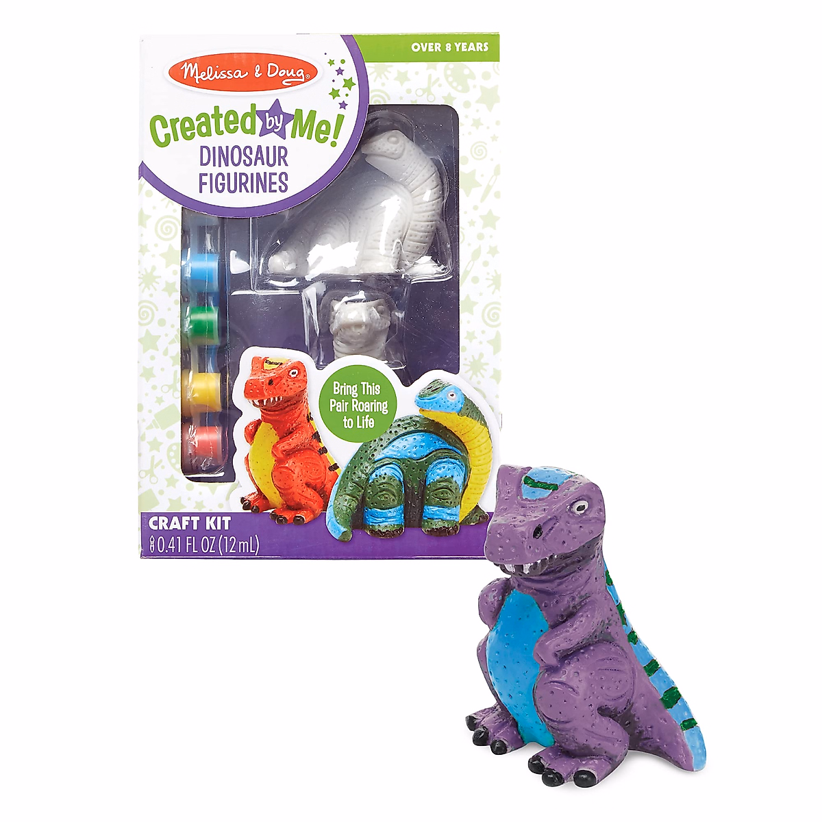 Melissa & Doug Created by Me! Dinosaur Figurines Craft Kit (2 Resin Dinosaurs, 6 Paints, Paintbrush)