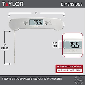 Taylor Precision Products Instant Read Digital Meat Thermometer, for Cooking Food and BBQ Grill, Multiuse Kitchen Thermometer, Folding Probe, Stainless-Steel