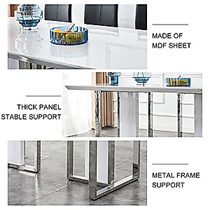 Goderfuu White Marble Dining Table for 8 People - 71 inch Modern Kitchen Dining Room Table with Silver Base, Faux Marble Dining Table Pedestal Table Dinner Table, Large Marble Table for Dining Room