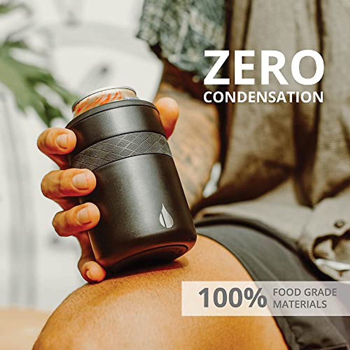 Elemental Stainless Steel Can Cooler, Triple Wall Insulated Beverage Insulator - Drink Sleeve for 12oz Regular Cans - Black