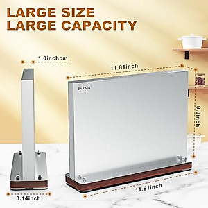 Magnetic Knife Holder Stand Block: Double Sided Magnetic Knife Holder Without Knifes Stainless Steel Knife Display Storage Rack for Kitchen Counter with Strong Enhanced Magnet and Wood Base - Silver