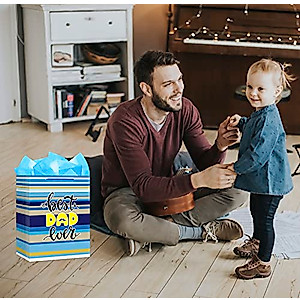 FaCraft Father's Day Gift Bag with Tissue Paper,13" Happy Fathers Day Wrapping Bag with Handle,Large Paper Gift Bag for Dad Father Men Grandpa Best Dad Ever Bags for Birthday Father's Day Party Favor