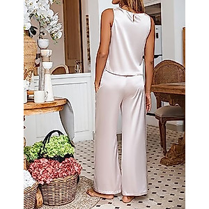 Ekouaer Silk Pajama set for Women Satin Pj Set Crop Top and Long Pant Lounge Set Two Piece Sleep Set Champagne M
