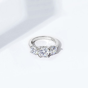Amazon Essentials Platinum-Plated Sterling Silver Round 3-Stone Ring made with Infinite Elements Cubic Zirconia (4 cttw), Size 7, (previously Amazon Collection)