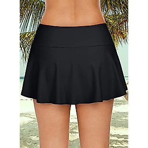 REKITA Womens Solid Ruched Swim Skirt Build-in Brief Swimsuits Tummy Control Skort Bikini Bottom