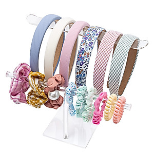 Acrylic Headband Organizer Scrunchie Holder, 2-Tier Clear Hair Tie Storage Headband Holder Display Stand, Hair Accessories Organizer for Baby Girls and Women