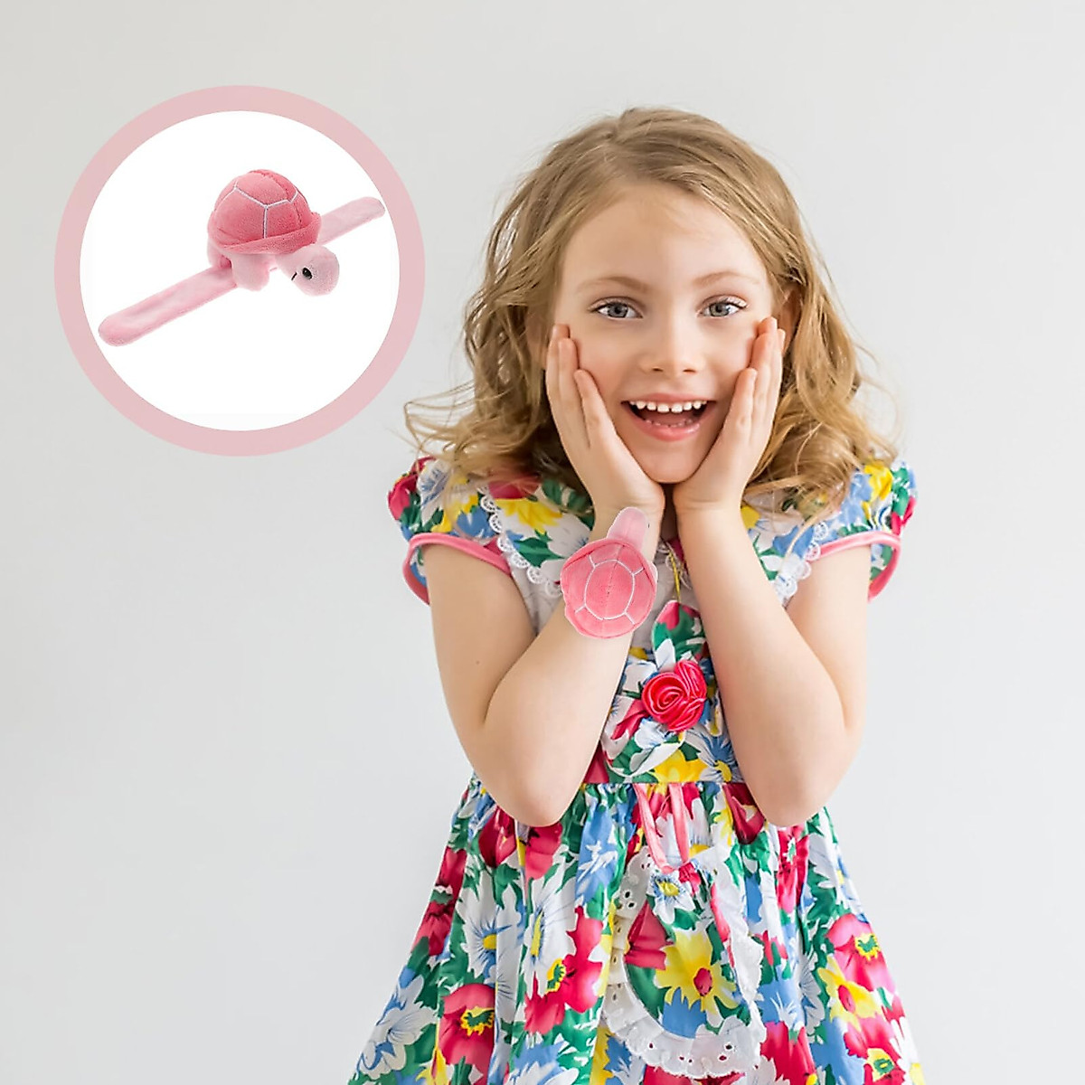 Abaodam Turtle Slap Bracelet Plush Animal Slap Band Toy Hugger Slap Bracelet Cute Wristband for Kids Birthday Party Favors Pink, 10X7.5CM, WJ60386LPW37K722T