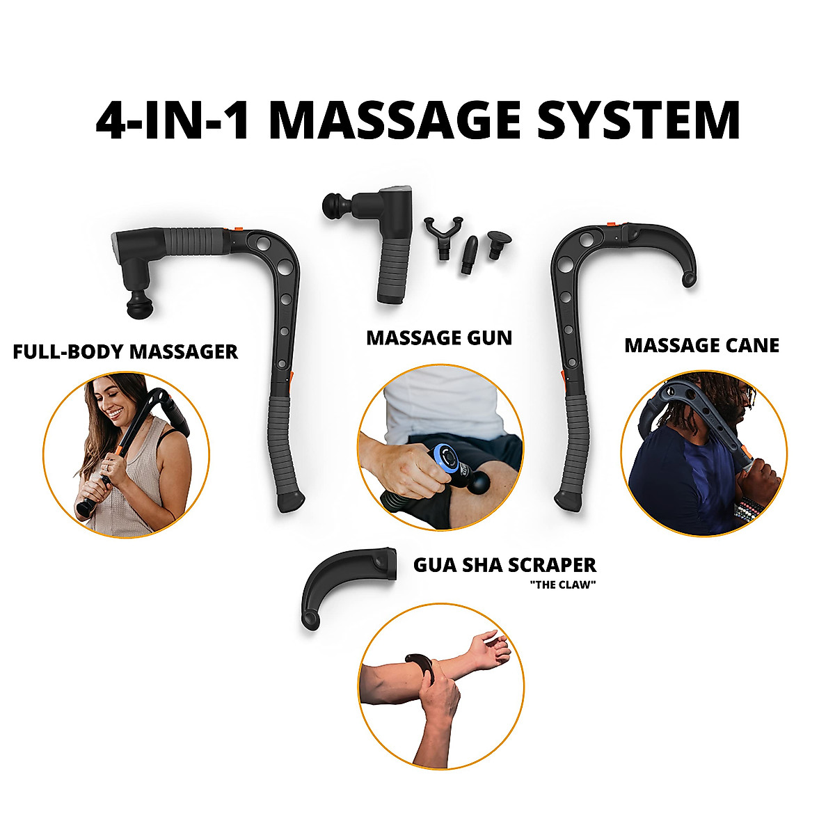 Brazyn - Talon Percussion Massage Gun + Massage Cane + Gun Holder System - Deep Tissue Muscle Massager with Arm Attachment for Whole Body Pain Relief, Upper and Lower Back, Neck & Shoulder Relaxer