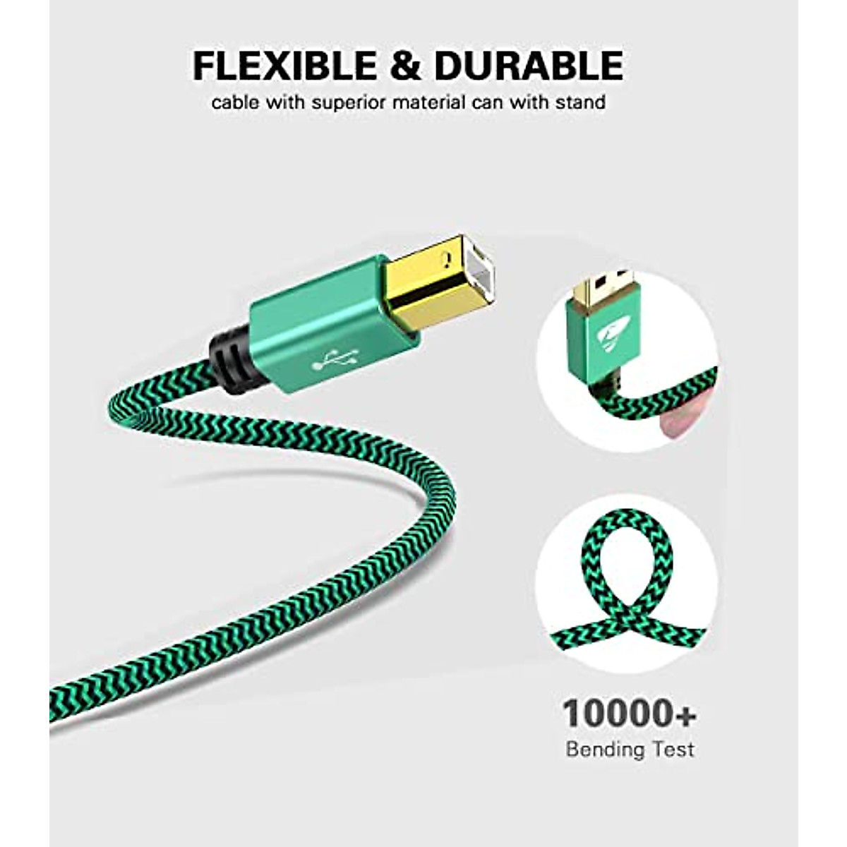 USB Printer Cable USB A to B Cable, 16 FT USB 2.0 B Cable Nylon Braided High-Speed Printer Cord Compatible with Hp, Canon, Brother, Samsung, Dell, Epson, Lexmark, Xerox