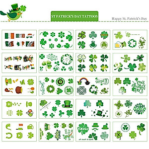 AOYOO St Patricks Day Tattoos, 20 Unique Sheets Shamrock Patterned Tattoos Sickers, St. Patrick's Day Face Tattoos for Kids, Irish Parade and Party Favors Decoration