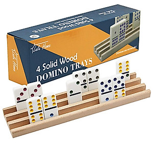 Lulu Home Domino Racks, 4 Professional Wood Domino Trays Premium Holder Racks Great for Mexican Train, Mahjong, Games