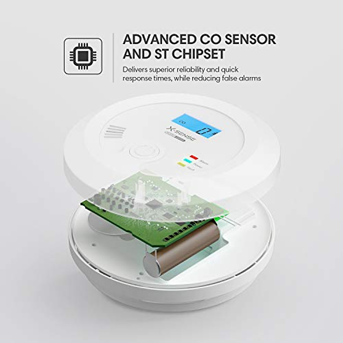 X-Sense Carbon Monoxide Detector Alarm, Replaceable Battery-Operated CO Alarm Detector with Digital Display, CO03B