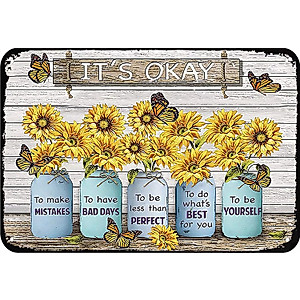 It's Okay Vintage Sunflowers Wooden Plaque Home Decor Garden Room Cafe Wall Art Decor Wall Hanging Decor Wood Sign 12x16 Inch